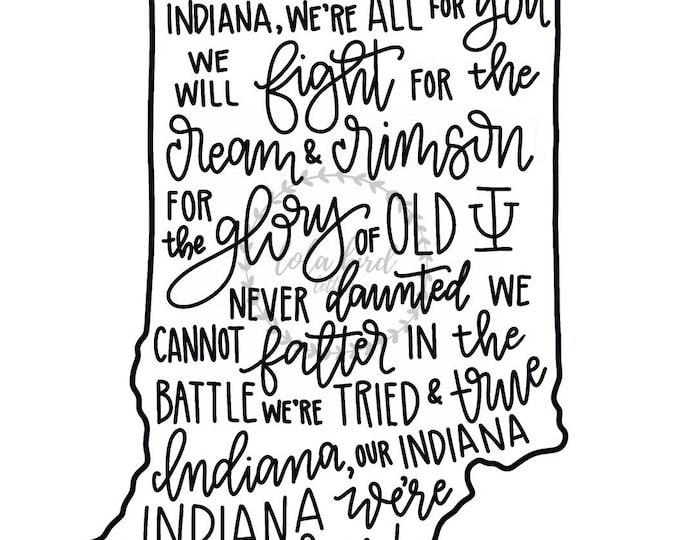 Indiana University Fight Song, Hand Lettered, Digital Print, Instant ...