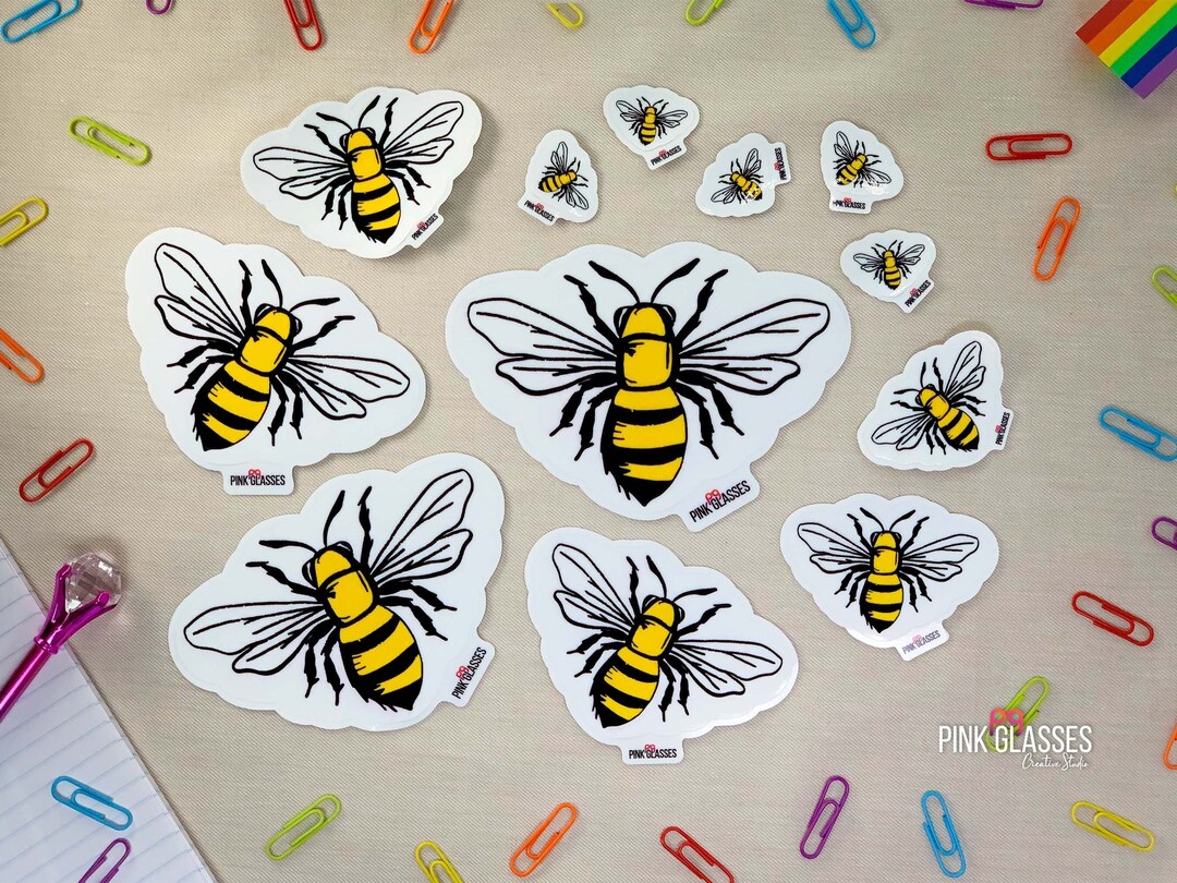 Cute Little Bee Sticker, Black & Yellow Cottagecore / Honeycore Mini ...