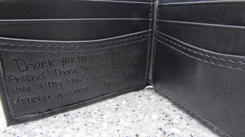 Your Handwriting Engraved on Wallet Personalized Wallet | Etsy