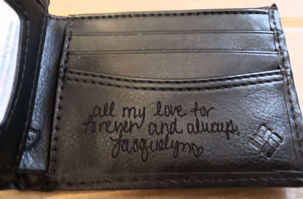 Your Handwriting Engraved on Wallet Personalized Wallet | Etsy