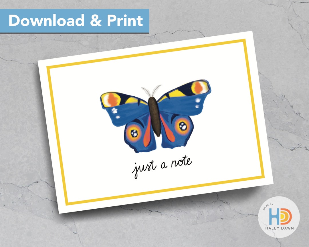 Printable Just a Note Card - PDF Downloads - 2 Sizes! // Butterfly ...