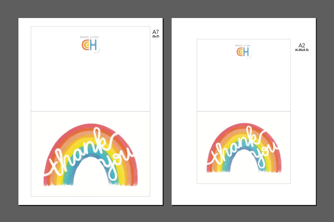 Printable Rainbow Thank You Card PDF Downloads 2 Sizes // Cute and ...