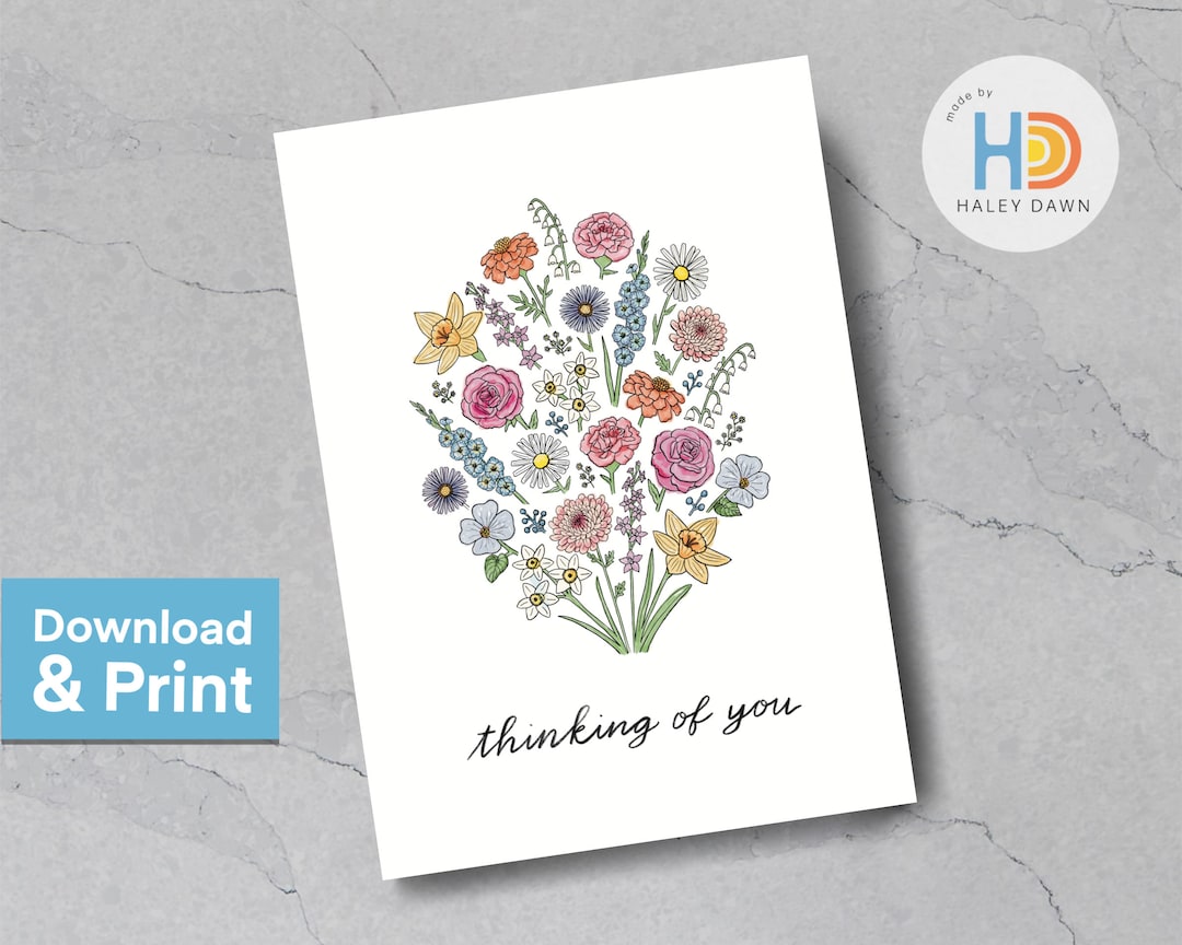 Printable Thinking of You Card - PDF Downloads - 2 Sizes! // Colorful ...