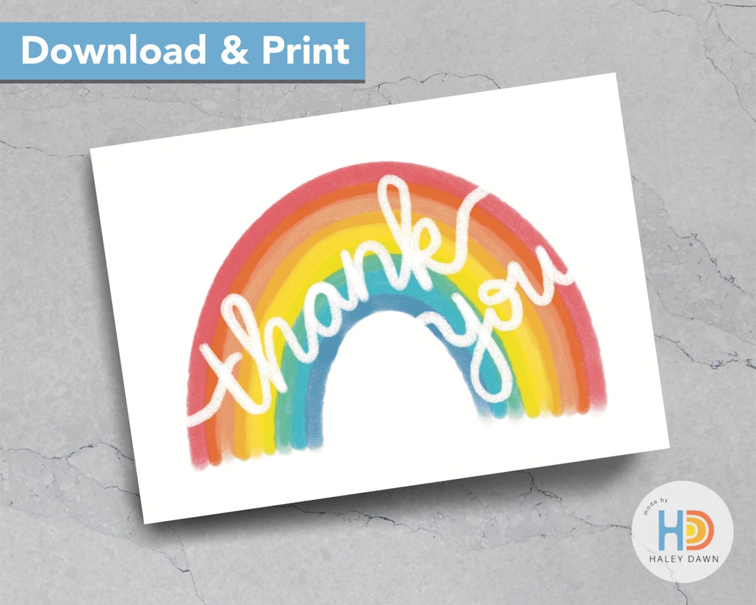Printable Rainbow Thank You Card - PDF Downloads - 2 Sizes! // Cute and ...
