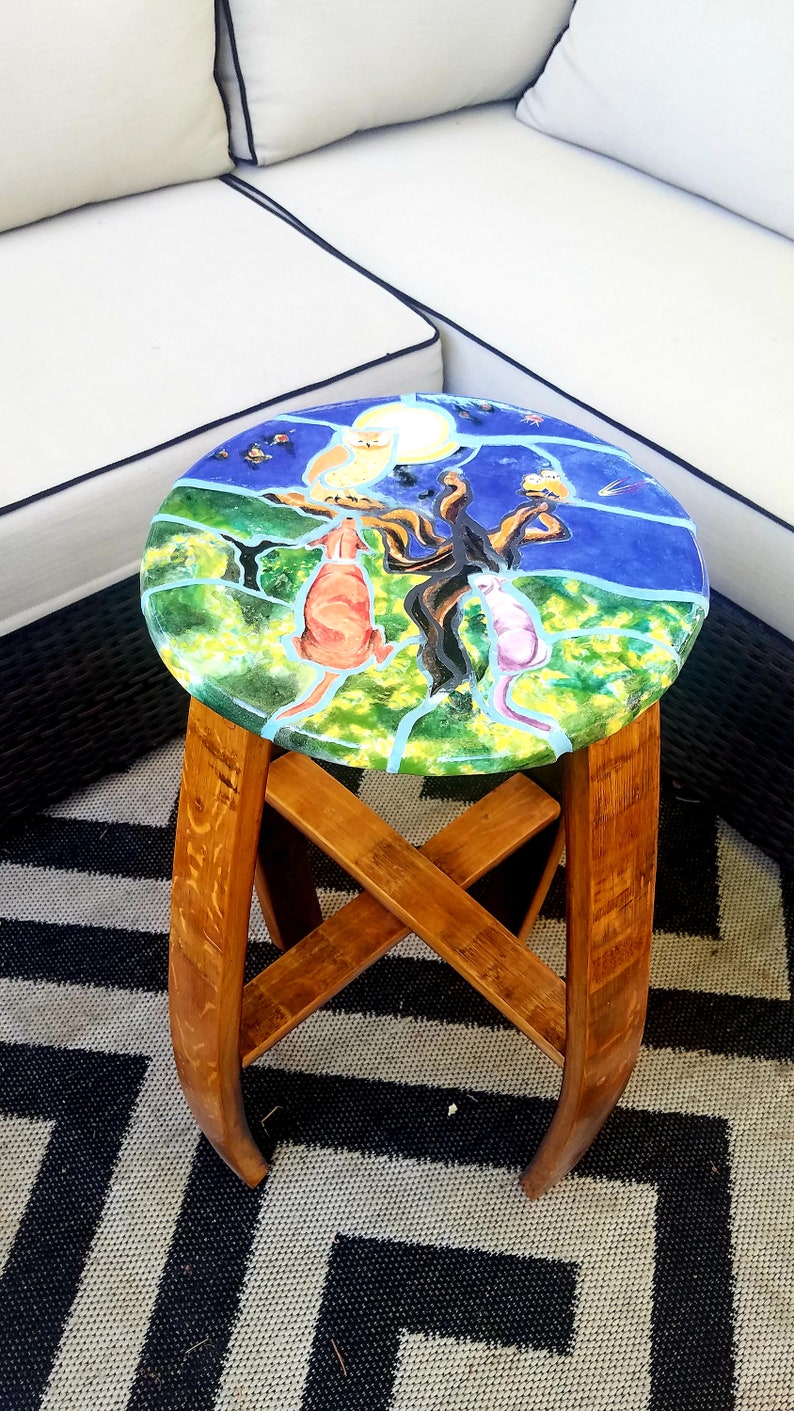 Wine Barrel Table / Mosaic Tile Table / Ceramic Tile Side Table / Wine ...