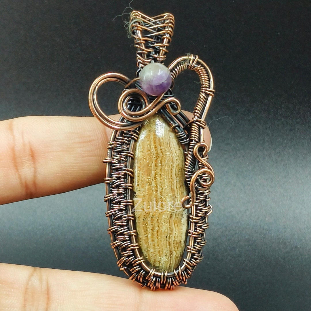 Jasper Gemstone Pendantcopper Wire Wrapped Pendantbirthday - Etsy