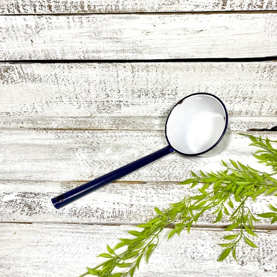 Vintage Enamelware Ladle White And Blue Enamelware Ladle Dining ...