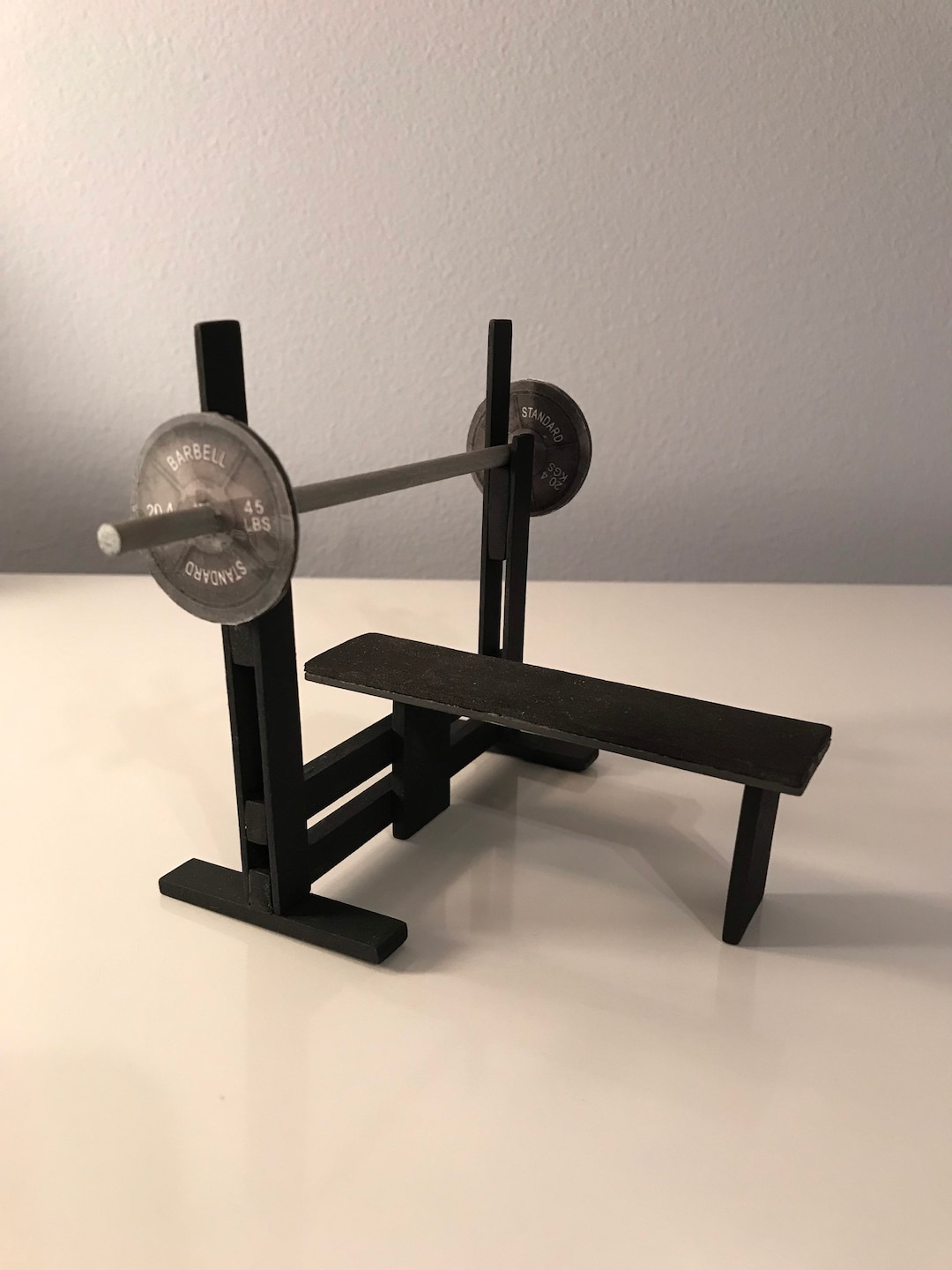 Dollhouse Miniature Exercise Gym Equipment Bench Press With Barbell 1: ...