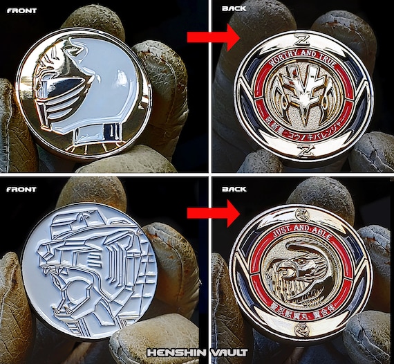 Daimetal 1 & 2 WHITE Metal Coins Tiger and Falcon Ranger Power | Etsy