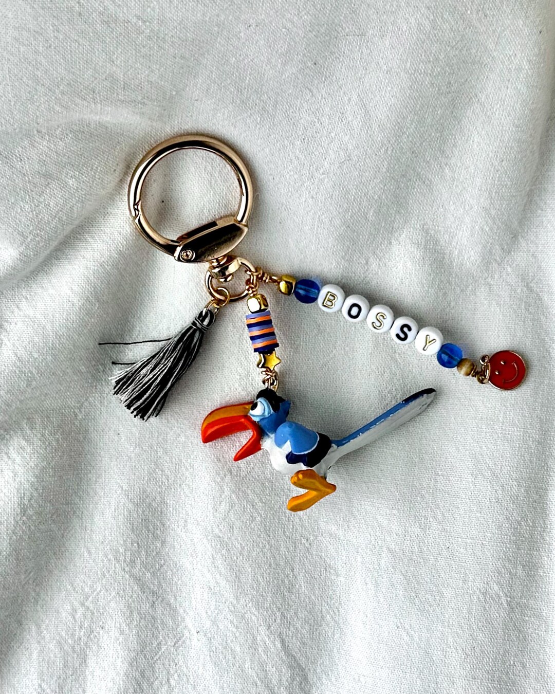Mini 90s Cartoon Bird Charm Keychain “bossy” Vintage Inspired Beaded ...