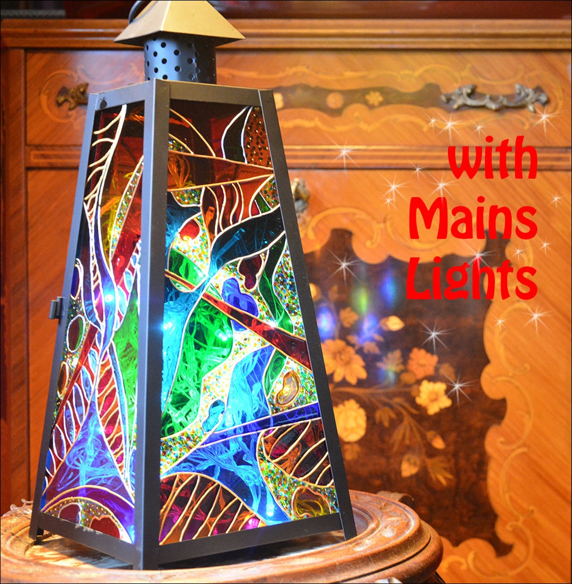 Abstract Design Stained Glass Candle Lantern READY TO SHIP | Etsy