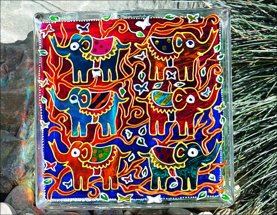 Stained Glass Elephant Block Painting Bright & Colourful Pop | Etsy