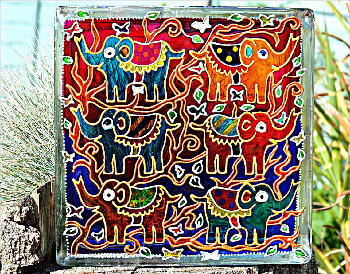 Stained Glass Elephant Block Painting Bright & Colourful Pop | Etsy