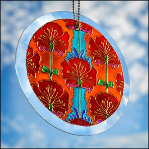Art Nouveau Hanging Suncatcher, Red Poppies Window Light Catcher ...