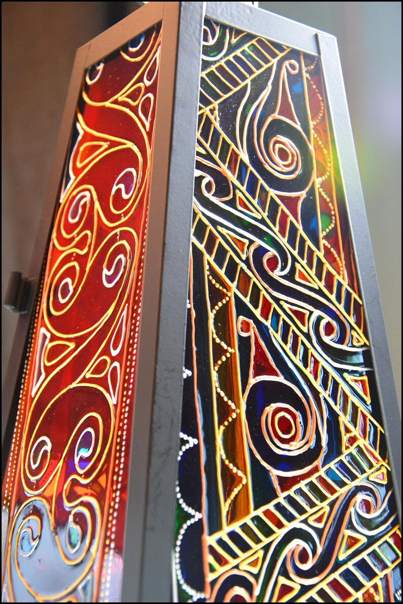 Celtic Knot Candle Lantern, Stained Glass Garden Sun Catcher, Welsh ...