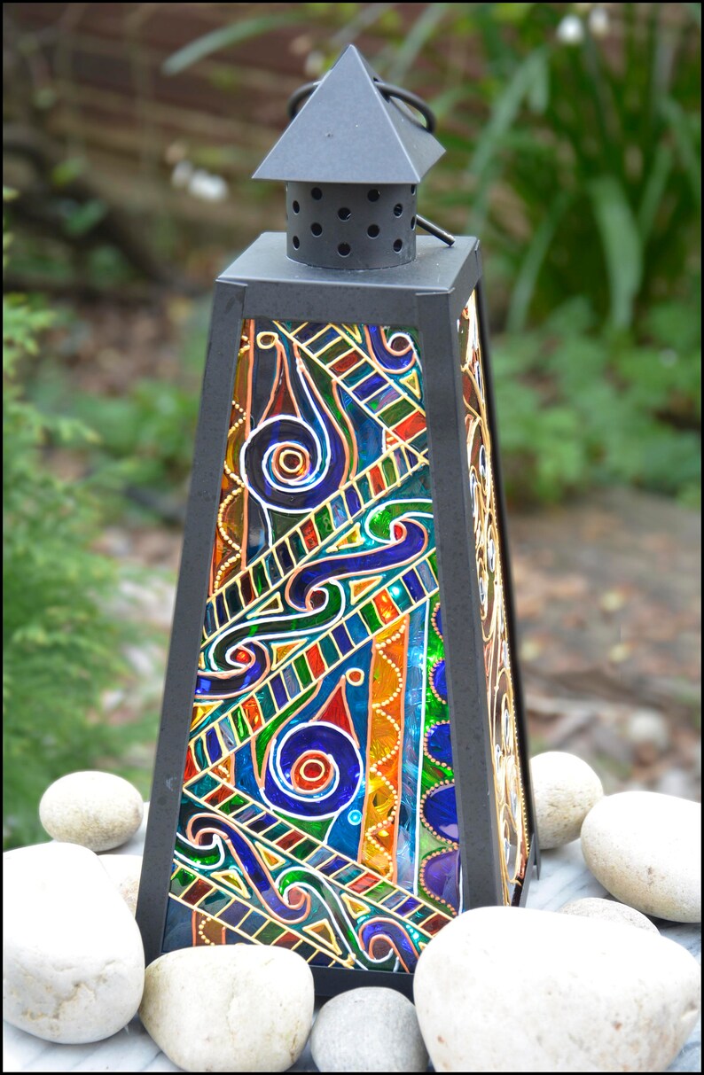 Celtic Knot Candle Lantern, Stained Glass Garden Sun Catcher, Welsh ...