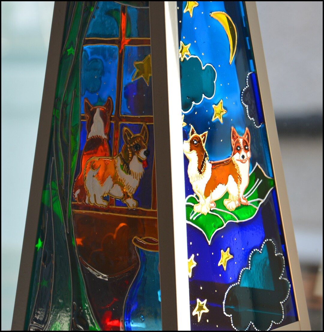 Corgi Dog Candle Lantern, Pembroke Welsh Corgis Hand Painted Glass Sun ...