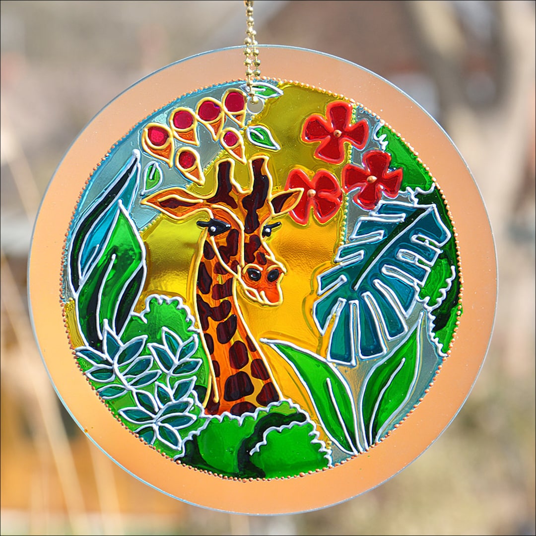 Giraffe Art Jungle Sun Catcher, Giraffes Roundel Window Decor, Hanging ...