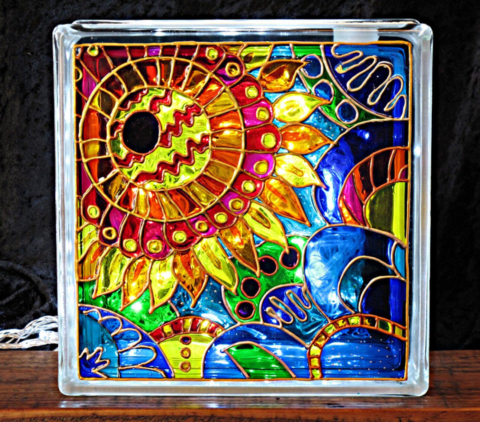 Sunflower Stained Glass Block Hand Painted Pop Art Gift | Etsy
