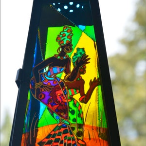 African Women Stained Glass Lantern, Africa Fabric Theme Candle Lantern ...