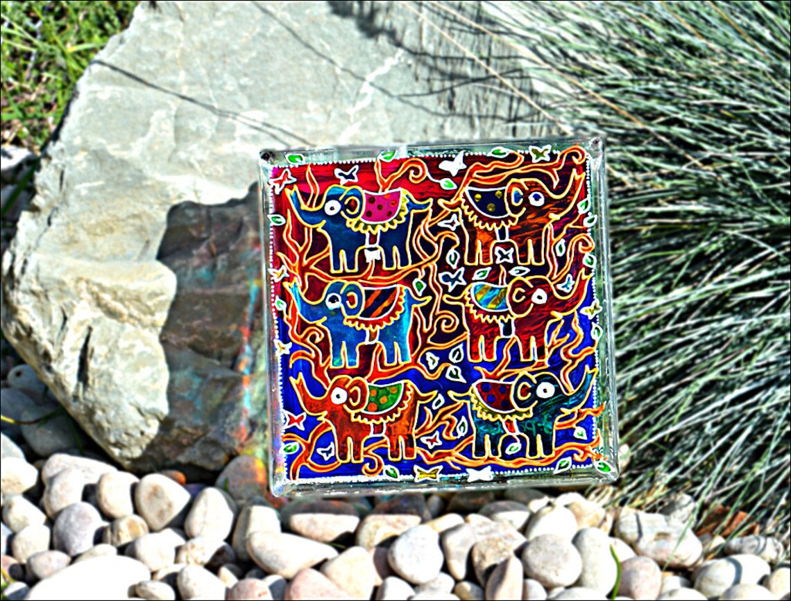 Stained Glass Elephant Block Painting Bright & Colourful Pop | Etsy