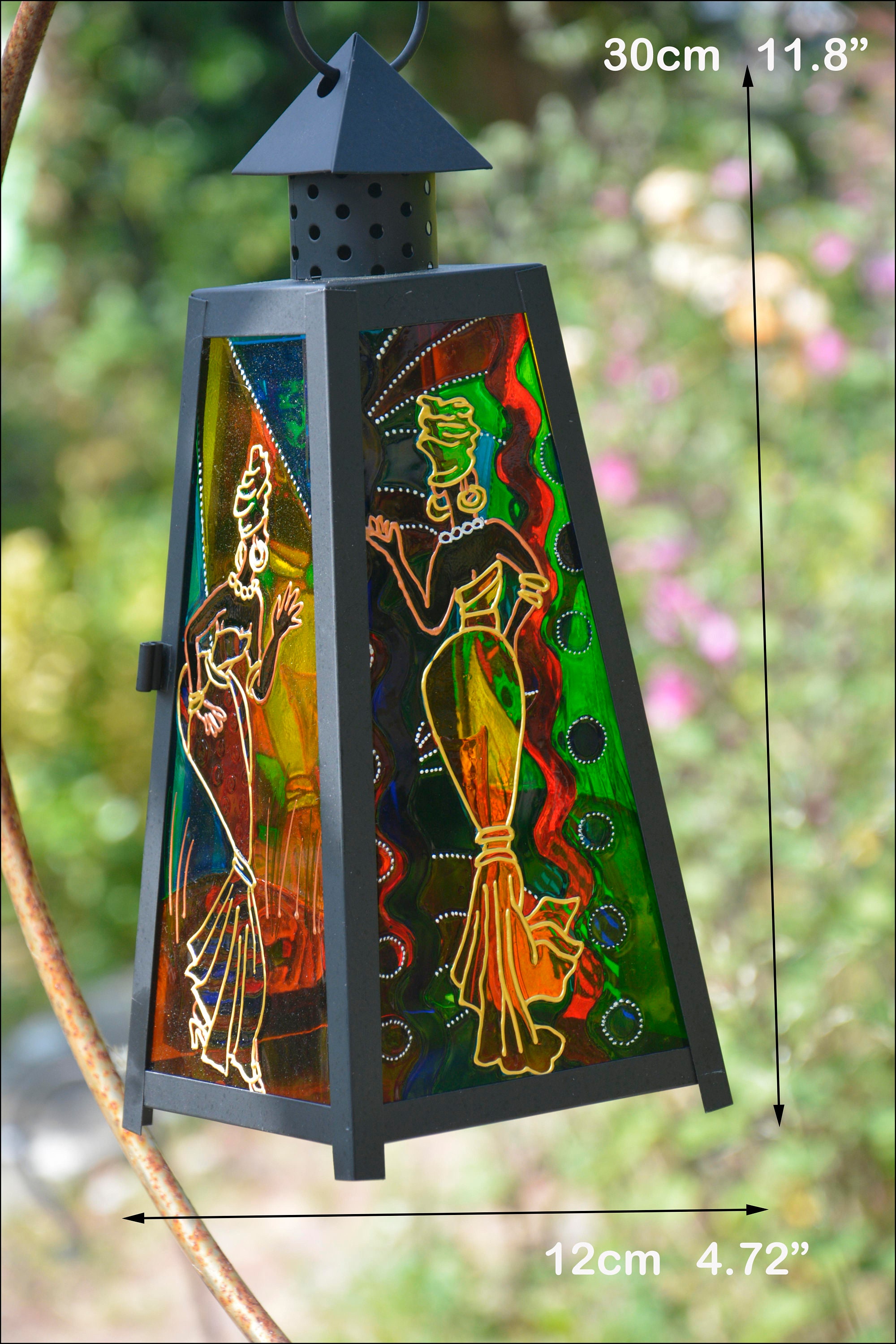 African Women Stained Glass Lantern, Africa Fabric Theme Candle Lantern ...
