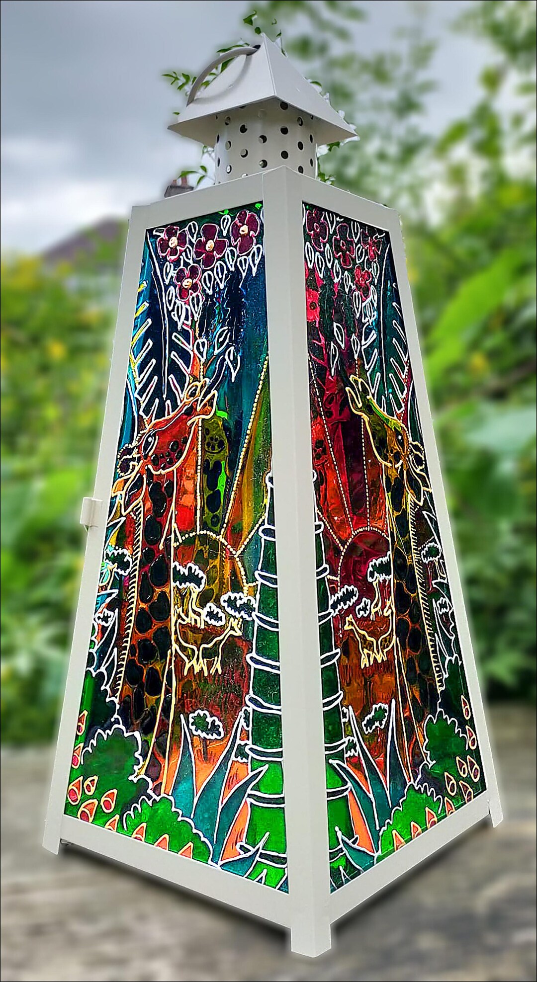 Jungle Giraffes Stained Glass Lantern, Wild Animal Garden Ornament ...