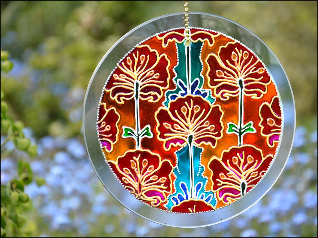 Art Nouveau Hanging Suncatcher, Red Poppies Window Light Catcher ...