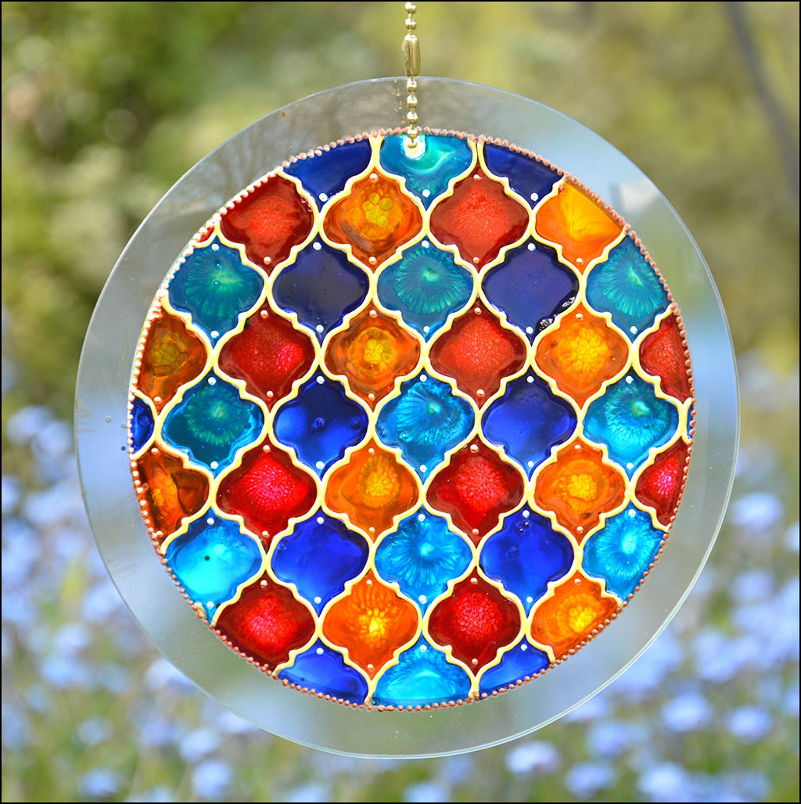 Moroccan Tiles Hanging Suncatcher Red Blue Light Catcher - Etsy