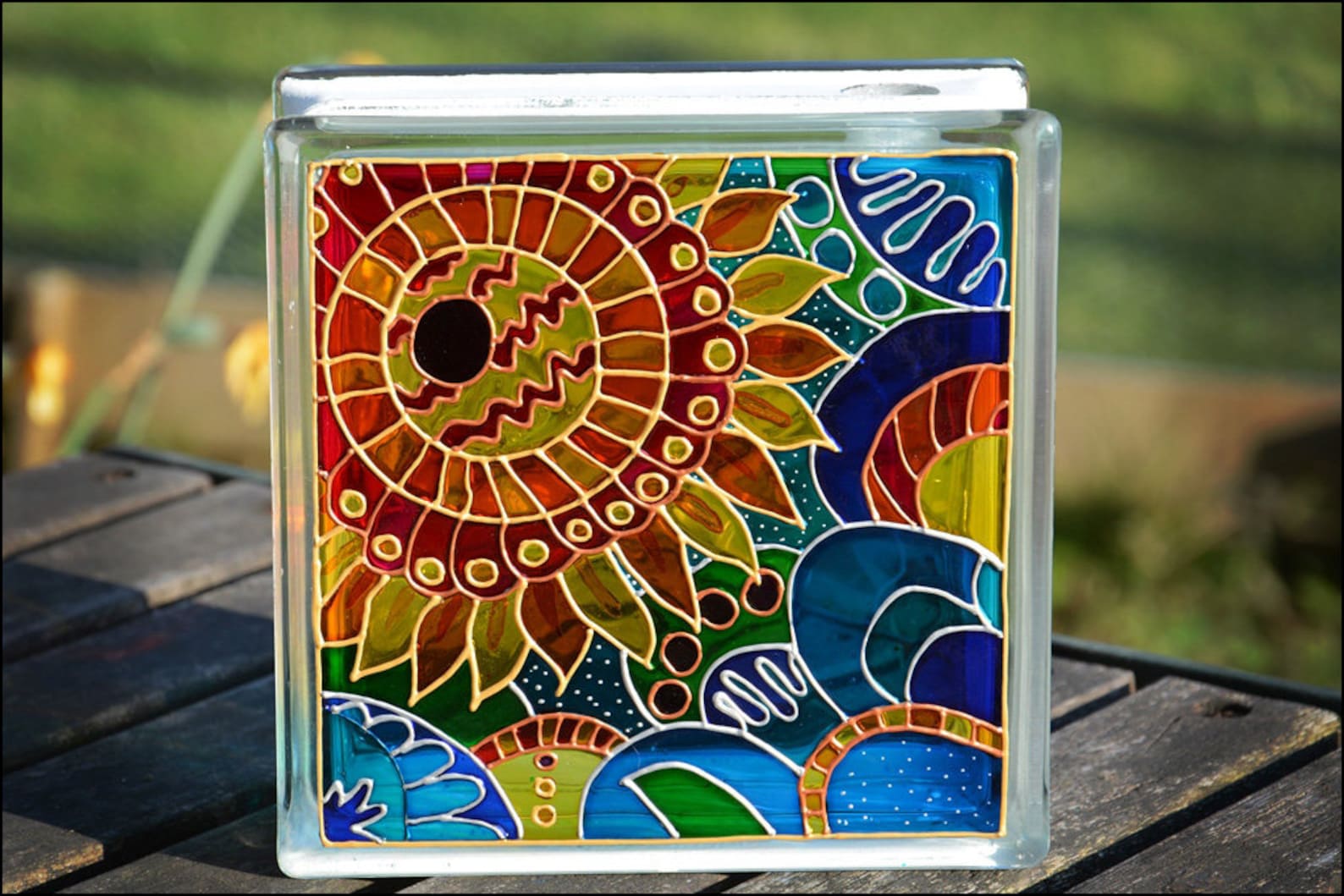 Sunflower Stained Glass Block Hand Painted Pop Art Gift | Etsy