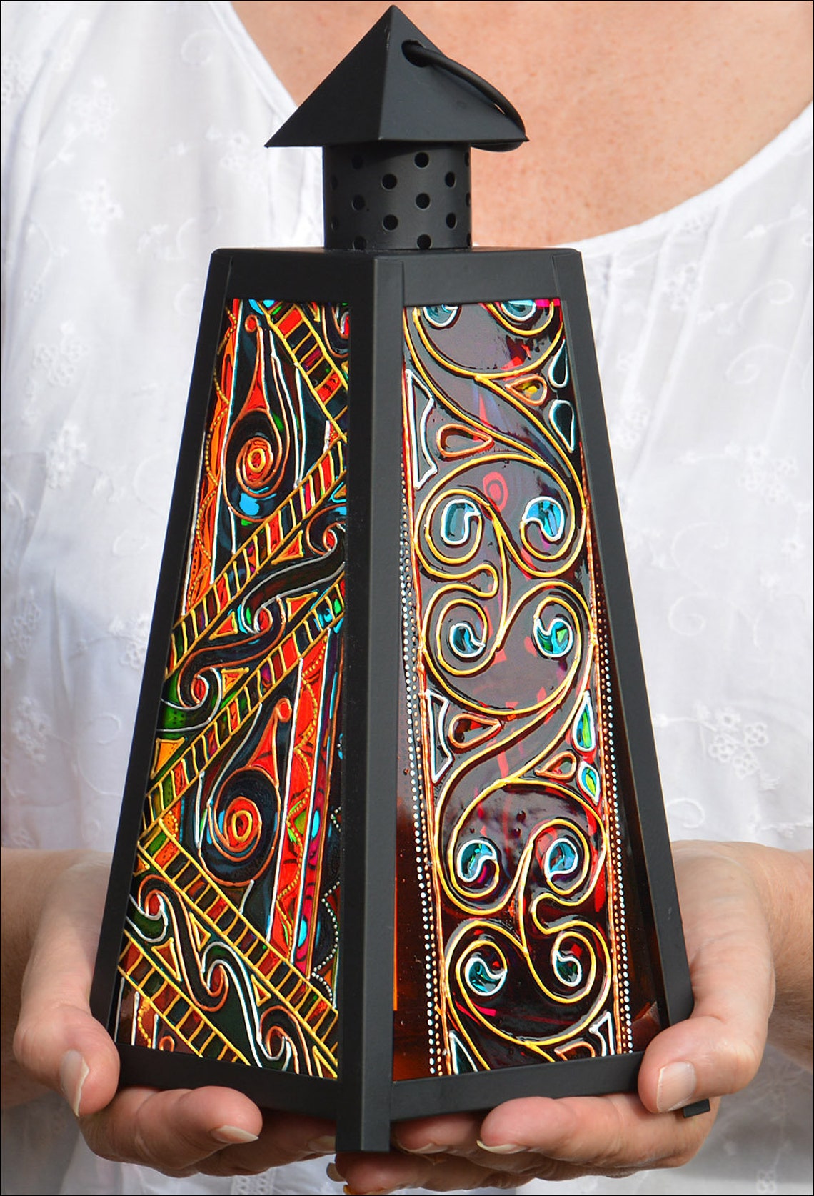 Celtic Knot Candle Lantern Stained Glass Garden Sun Catcher | Etsy