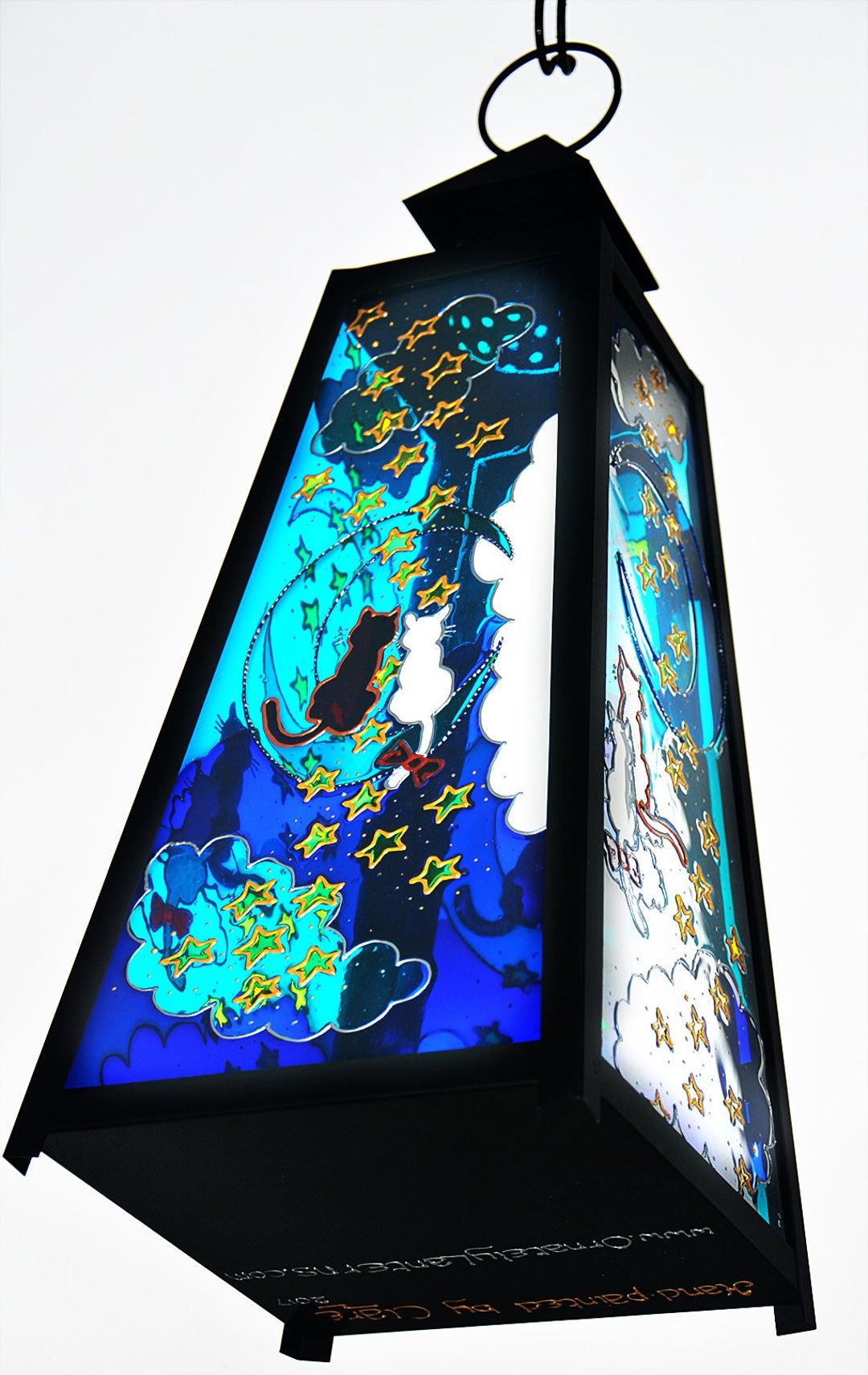 Cats in Starry Night Sky Lantern, Moon & Stars Hanging Lantern, Cute ...