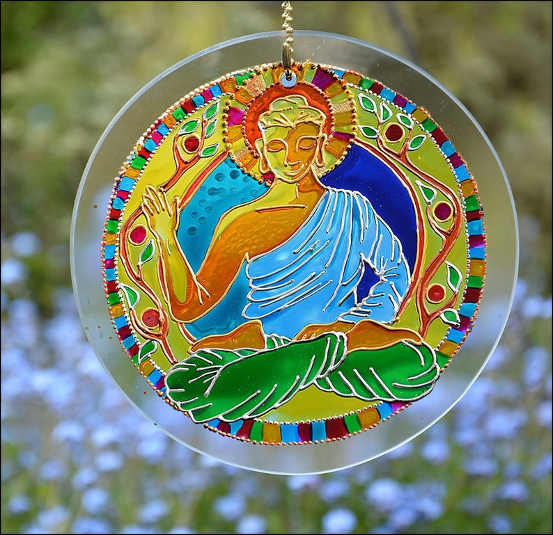 Stained Glass Buddha Wall Art Zen Garden Suncatcher Yoga Art | Etsy