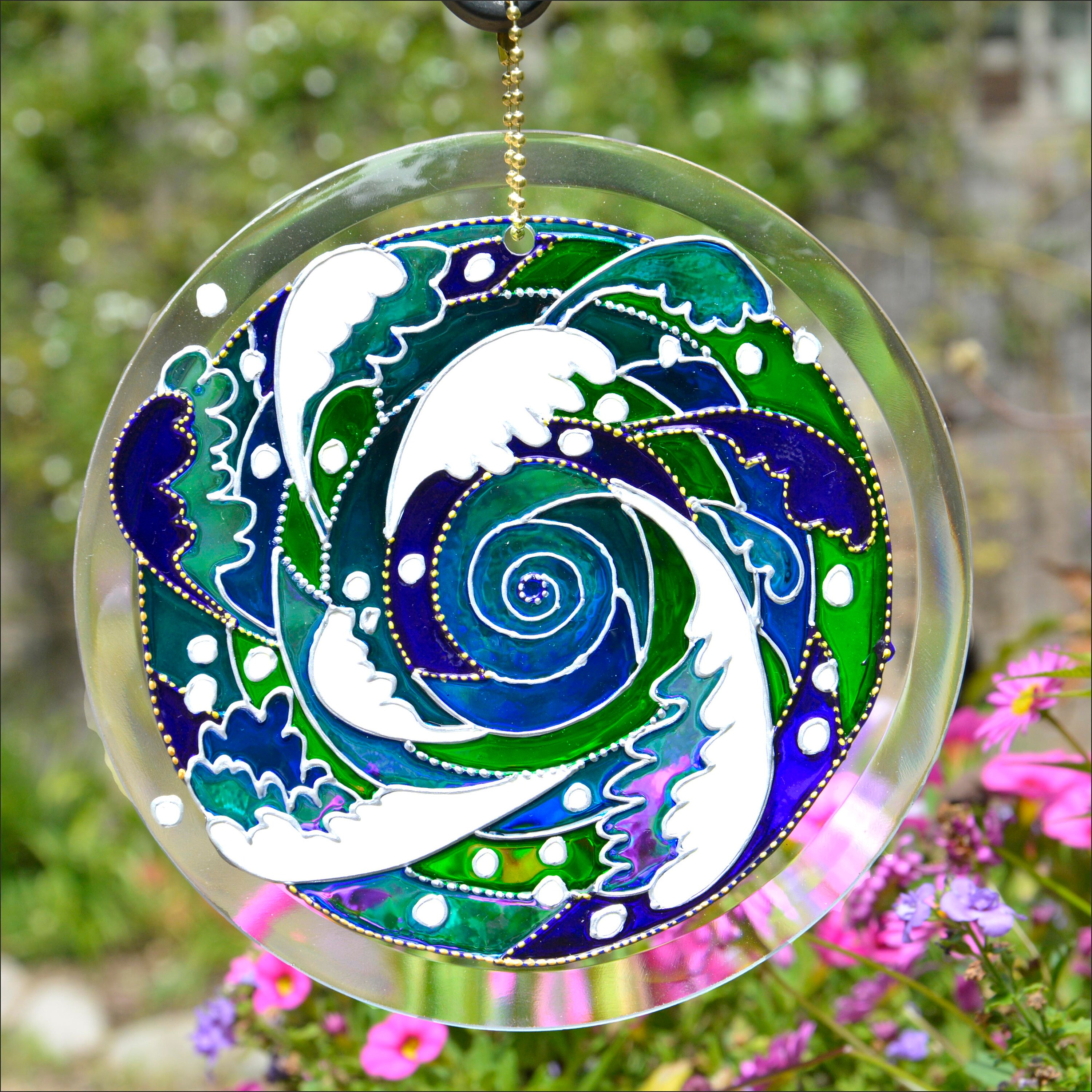Oriental Ocean Stained Glass Sun Catcher Hanging Great Wave - Etsy