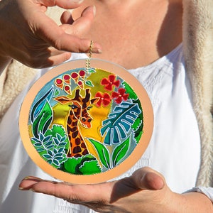 Giraffe Art Jungle Sun Catcher, Giraffes Roundel Window Decor, Hanging ...