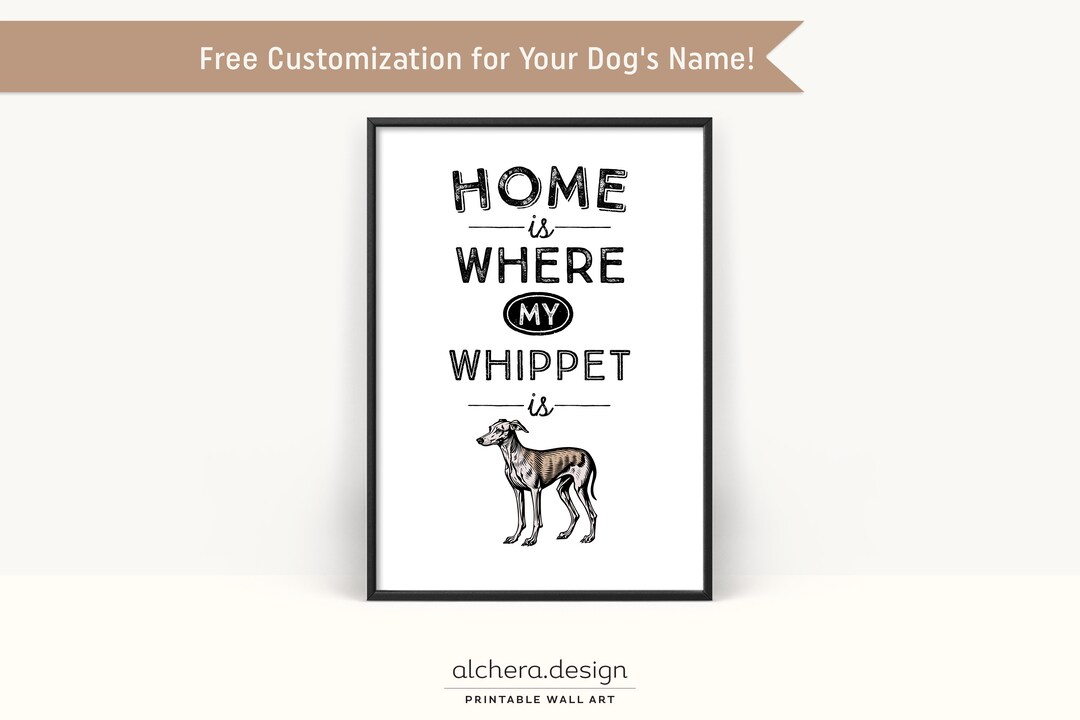 Personalized Dog Wall Art for Whippet Owners, Customizable Pet Decor ...