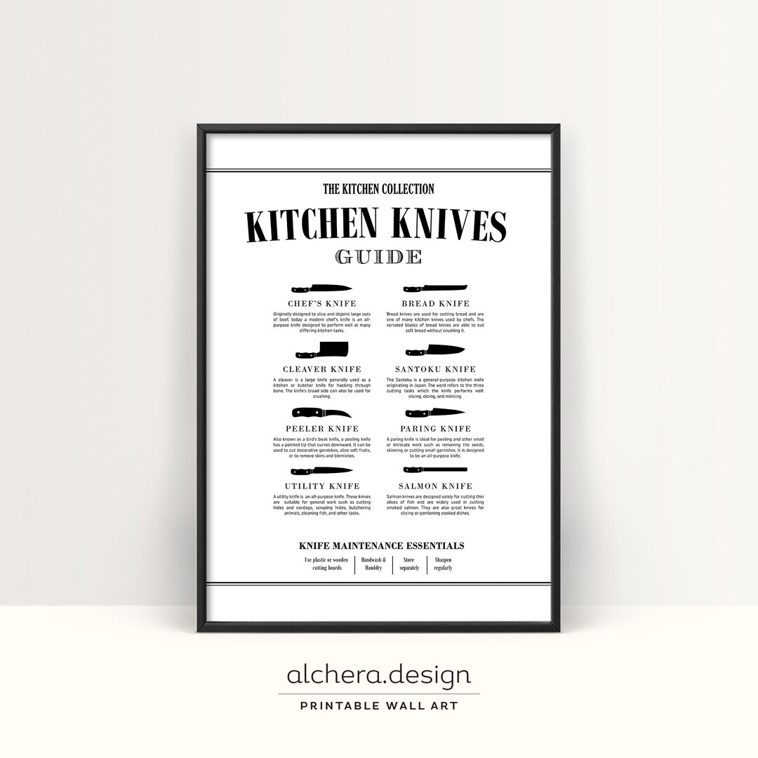 Kitchen Knife Chart, Butcher Print, Kitchen Diagram, Cooking Knife ...
