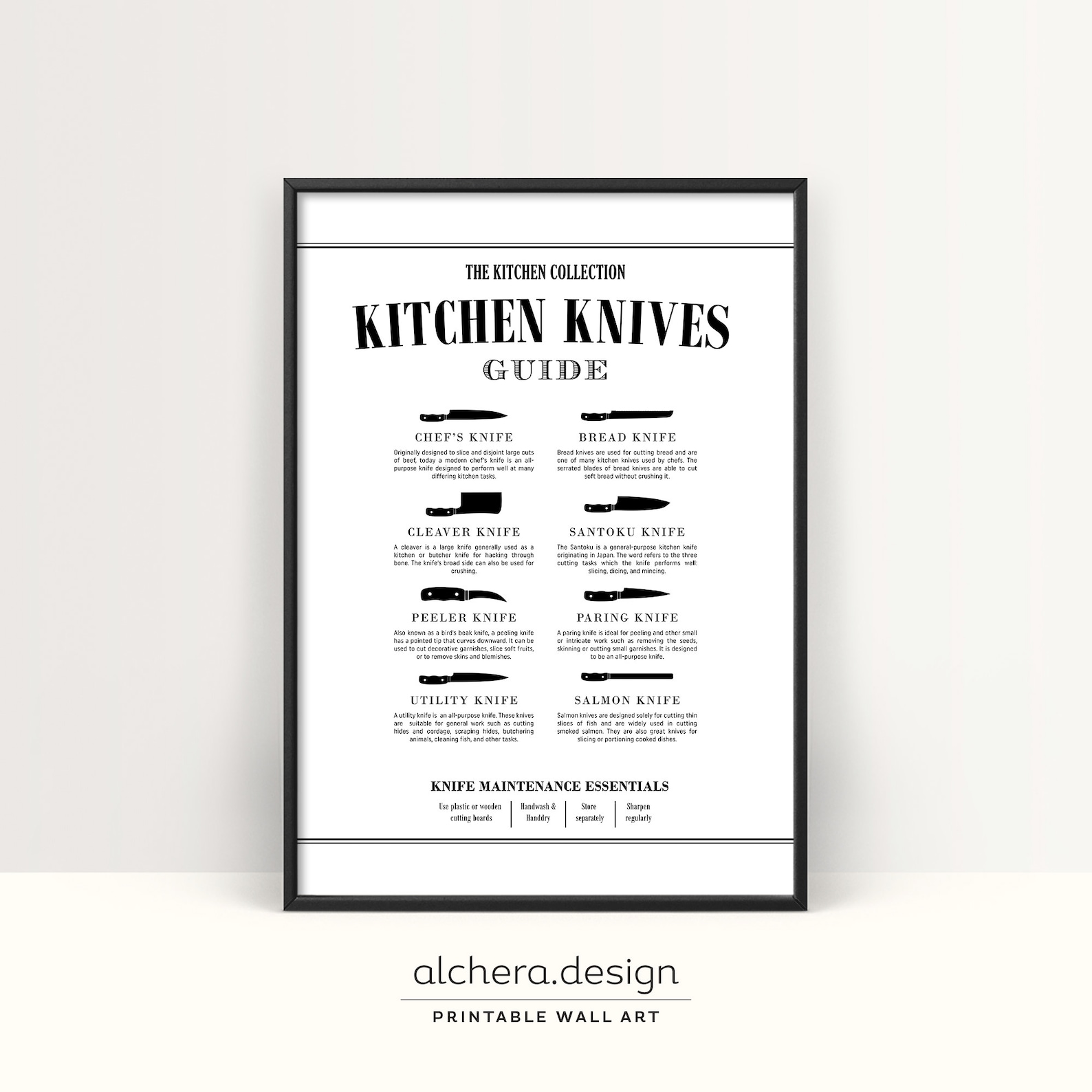 Kitchen Knife Chart, Butcher Print, Kitchen Diagram, Cooking Knife ...