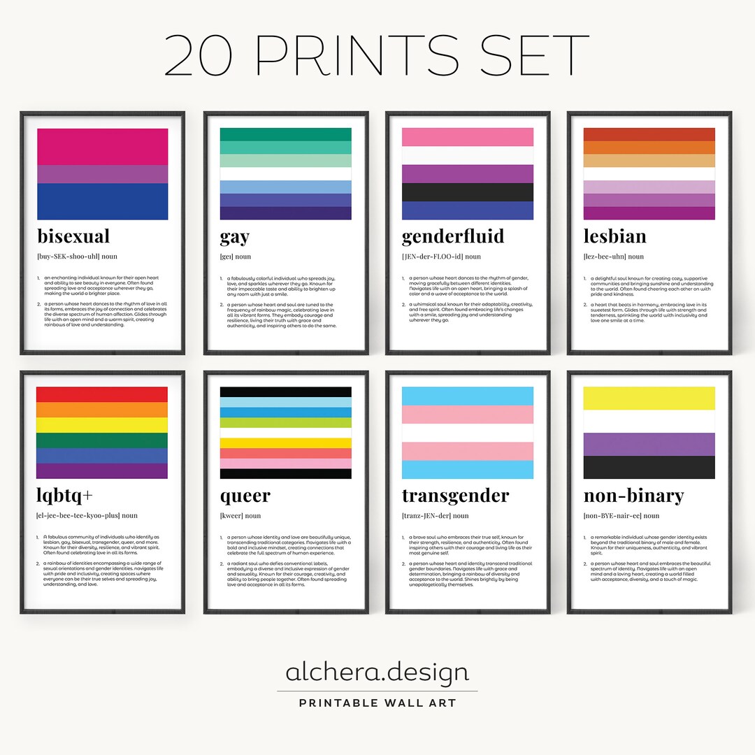 Pride Wall Art, 20 PRINTABLES, LGBTQ Pride Flag Definition Prints ...