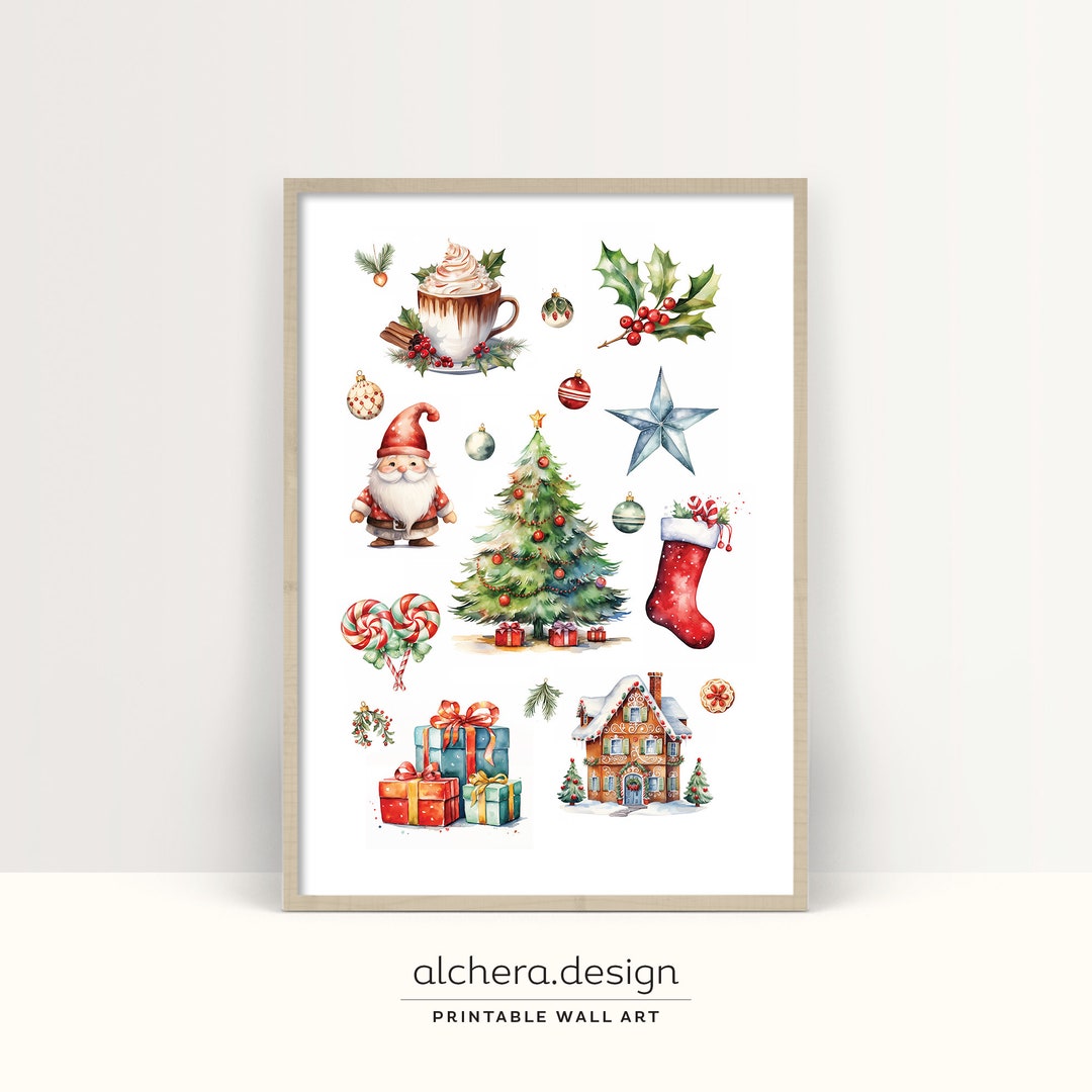 Watercolor Christmas Illustration, Watercolor Holiday Decor Art ...