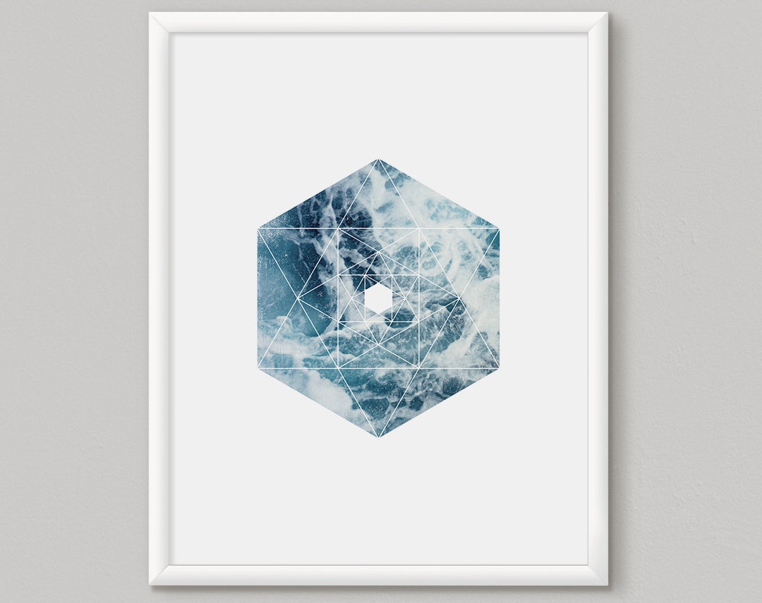 Hexagon Print, Geometric Wall Art, Printable Large Poster, Sea Poster ...