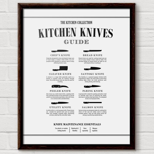 Kitchen Knife Chart Butcher Print Kitchen Diagram Cooking - Etsy