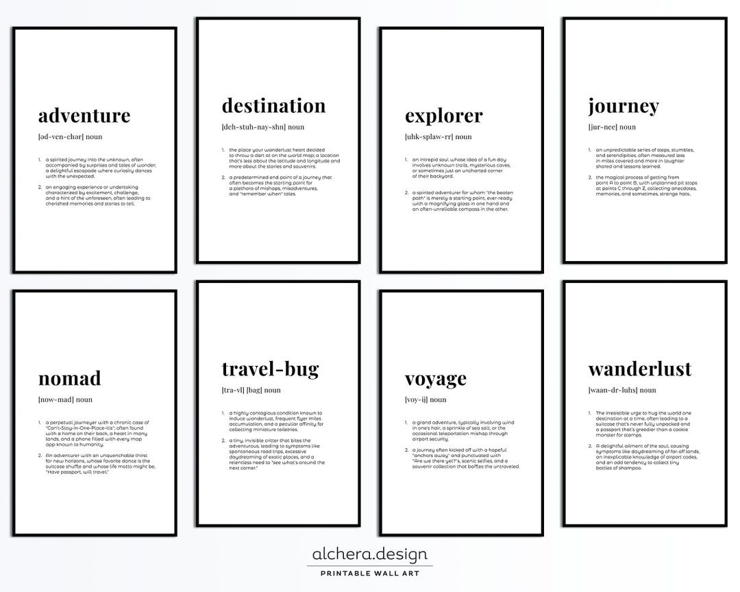 Printable Travel Theme Wall Decor, Set of 8 Prints, Travel Definition ...