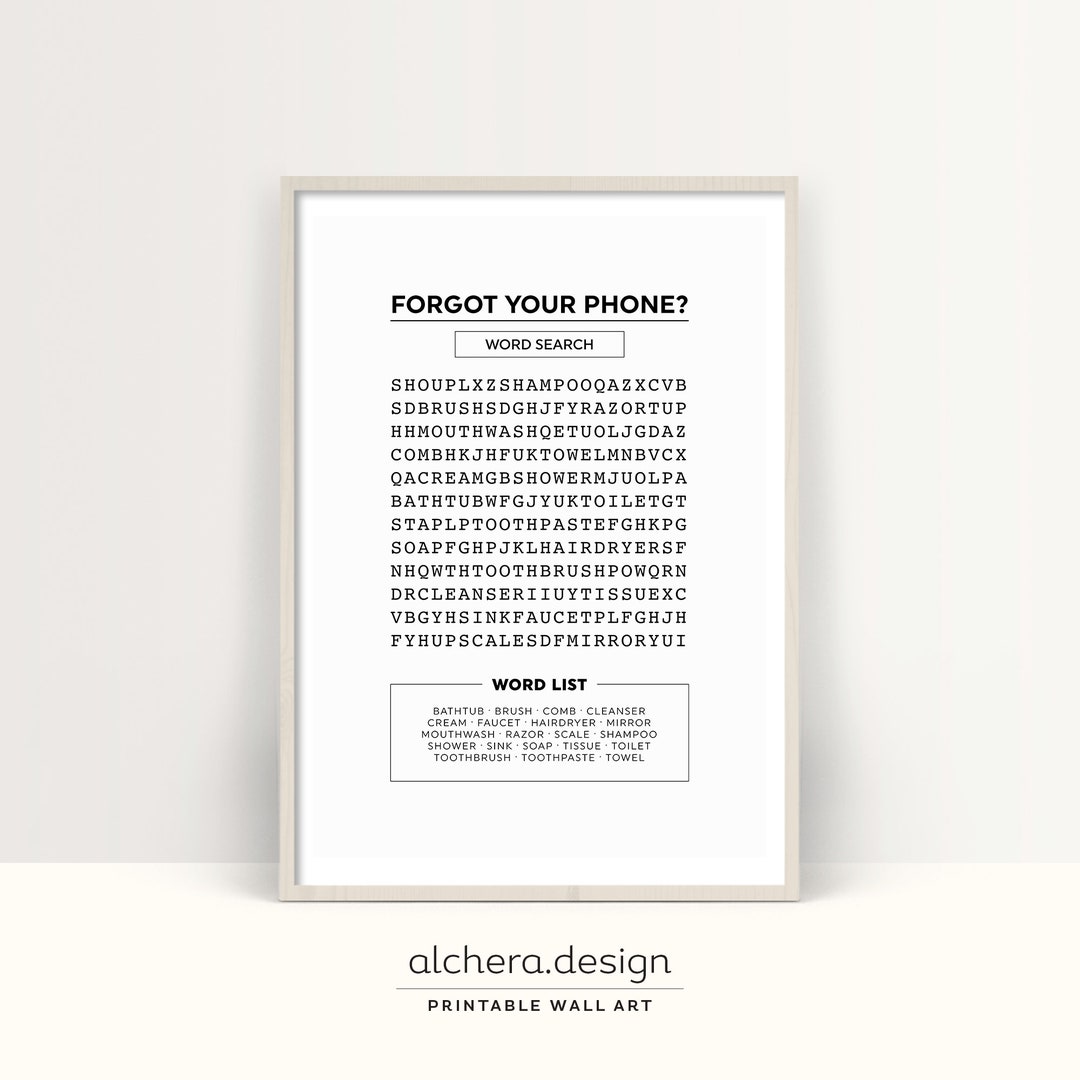 Forgot Your Phone Bathroom Word Search Puzzle Fun Bathroom Activity ...