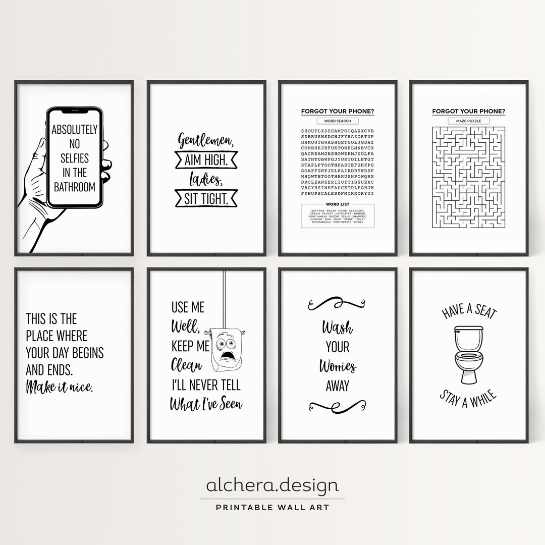 Funny Bathroom Sayings Wall Art, Humorous Restroom Decor Printables ...