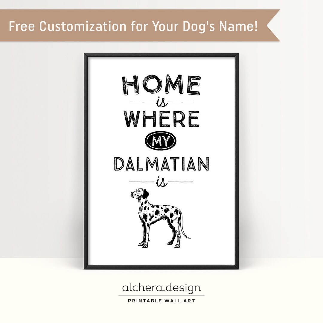 Personalized Dalmatian Dog Art Print, Custom Dog Name Wall Decor ...