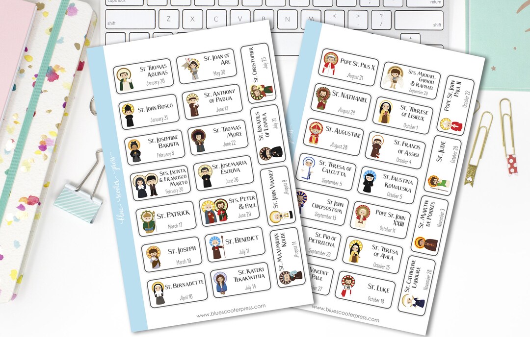 Favorite Saint Feast Day Stickers. Two Sheet Set of 36 MATTE Planner ...