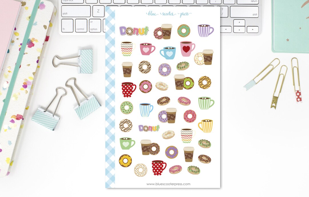 Coffee & Donut Stickers. 41 MATTE Planner Stickers. - Etsy