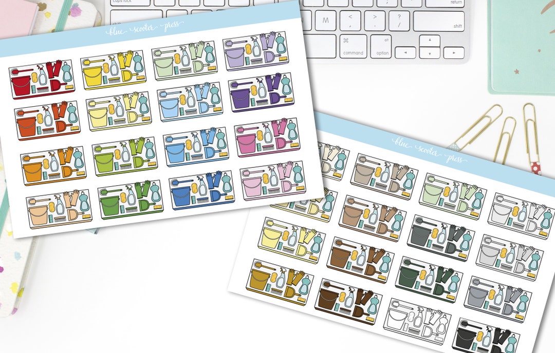 Cleaning Flat Lay Planner Stickers. Choose Rainbow or Neutral Colors ...