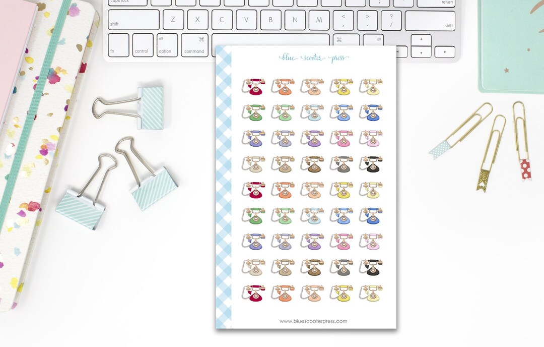 Vintage Phone Telephone Icon Stickers in RAINBOW Colors. 45 Planner ...
